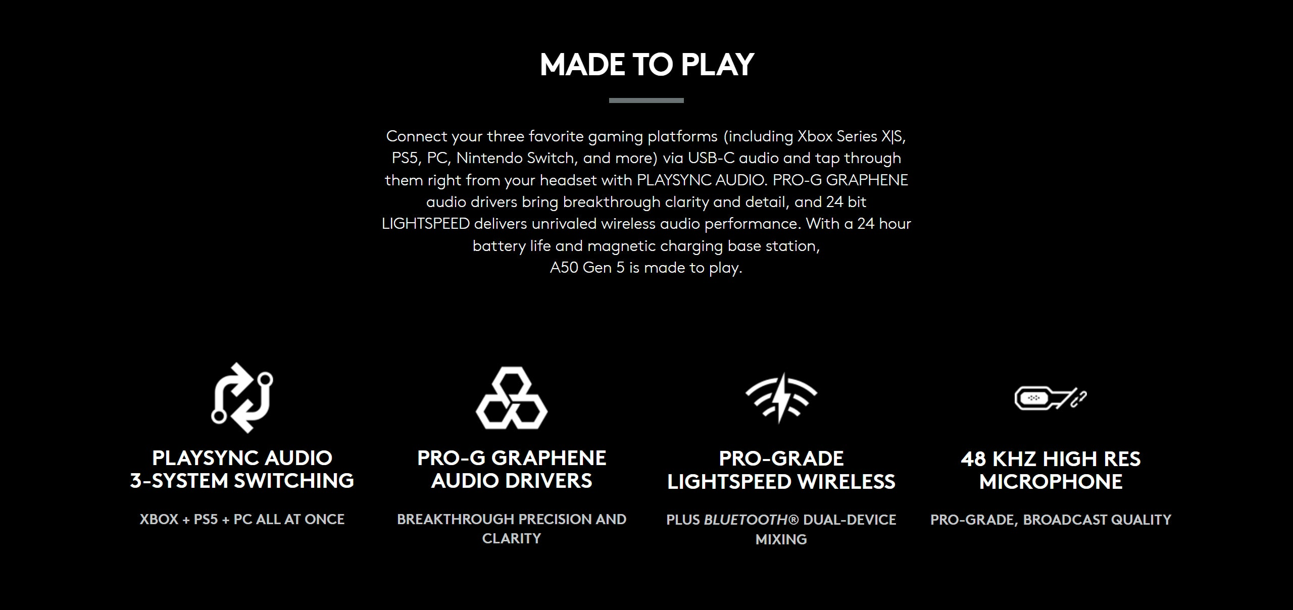 Logitech Astro A50 Gen 5 Lightspeed Wireless Gaming Headset + Base ...