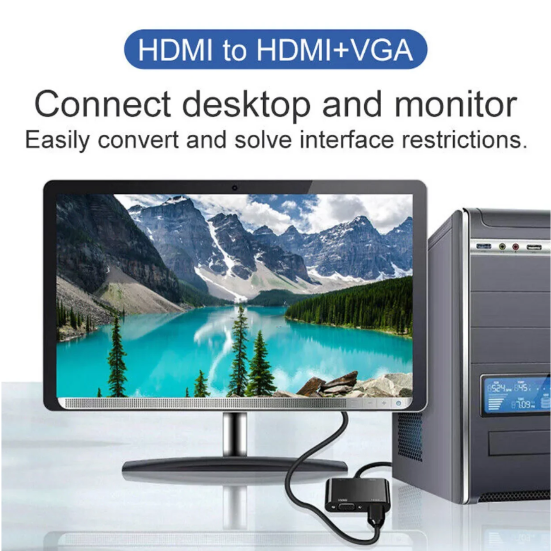 HDMI to HDMI + VGA 4k 60Hz Ultra HD Compact Cable Adapter with 3.5mm ...