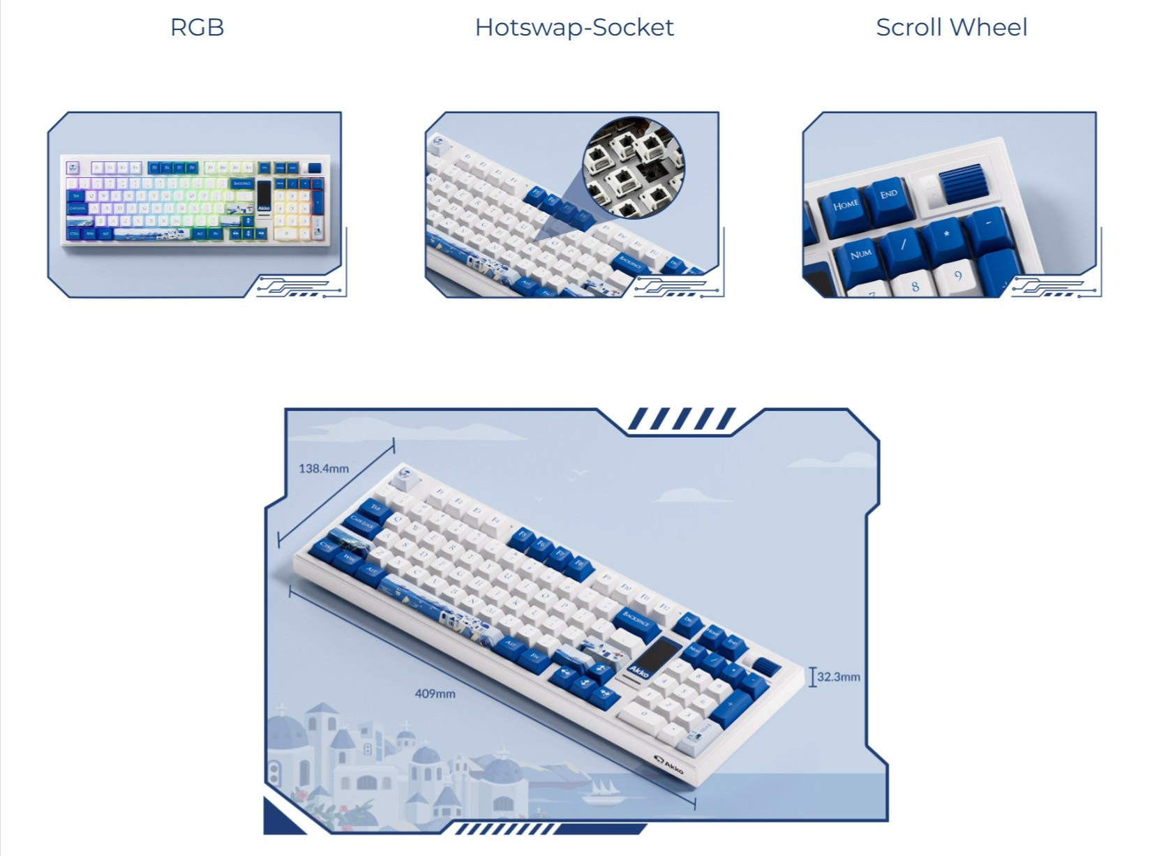 Akko 5098B Santorini Multi-Mode RGB Hot-Swappable Mechanical Keyboard ...