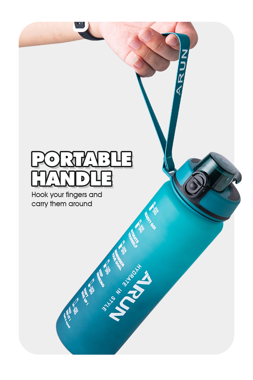 ARUN 1000ML BPA Free Motivational Sports Water Bottle Leakproof Tritan ...