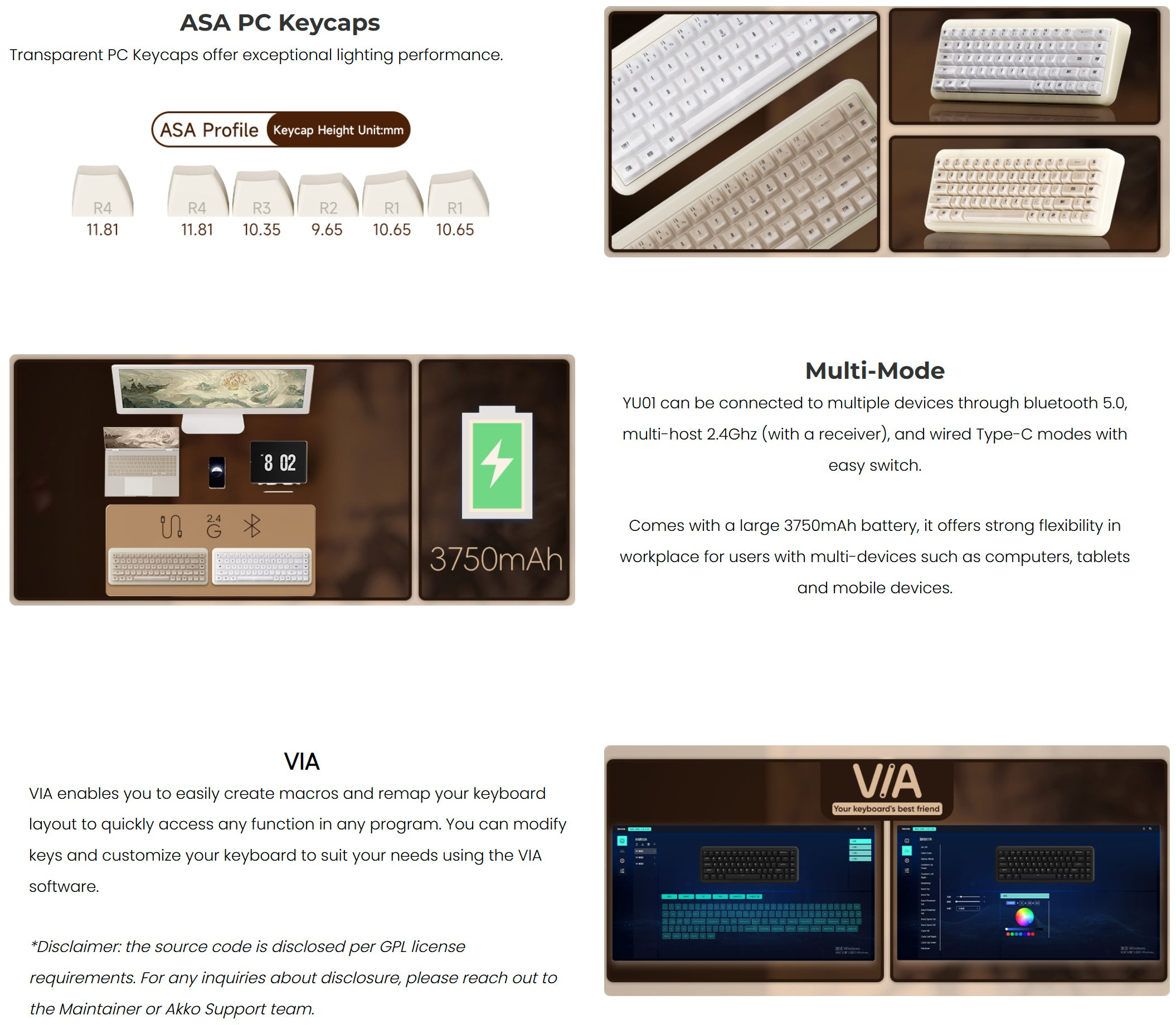 Akko YU01 White Jade Resin Case Multi-Mode RGB Hot-Swappable Mechanical ...