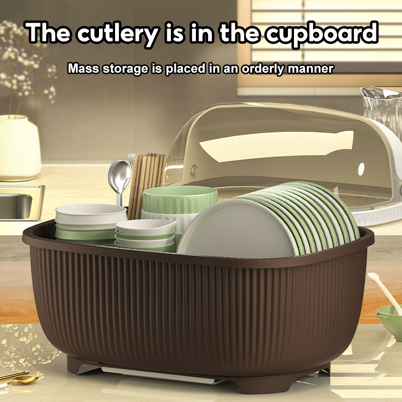 CHIT Dish Rack With Cover Plastic Plate Drainer Organizer Dustproof ...