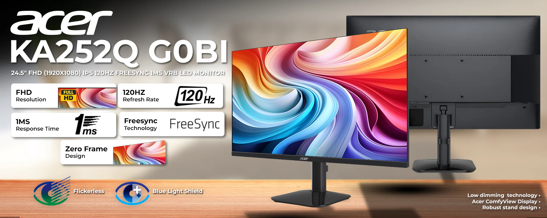 Acer KA252Q G0bi 24.5" Full HD IPS 120Hz | AMD FreeSync™ FHD IPS ...