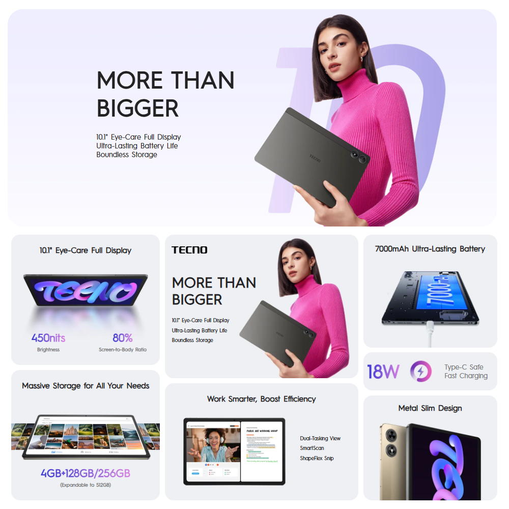 TECNO MEGAPAD 10 Tablet | 4GB+128GB (with 4GB Extended RAM) | MTK Helio ...