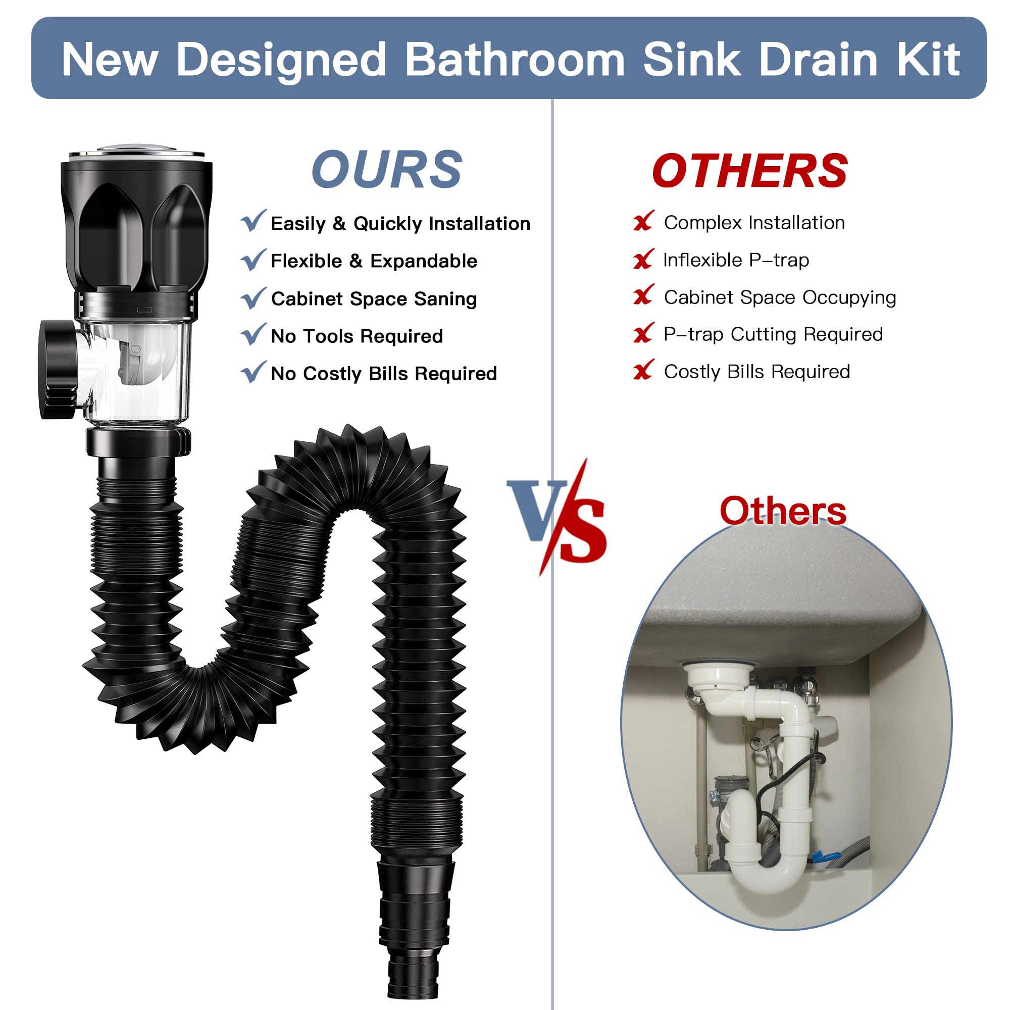 Universal Sink Flexible Expandable Drain Pipe Set Retractable Water ...