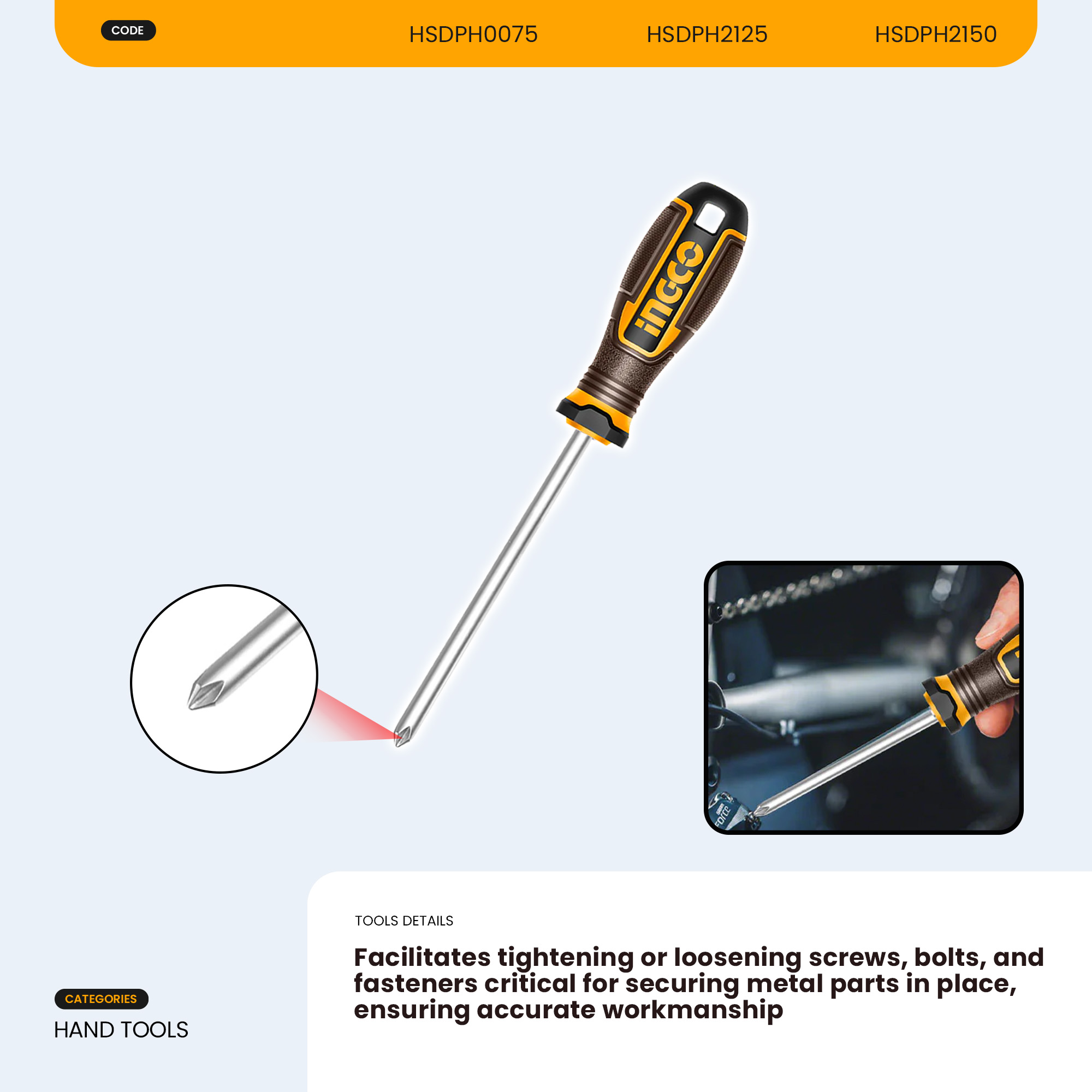 Ingco Phillips Screwdriver 75mm | 125mm | 150mm Crosshead Magnetic Tip ...
