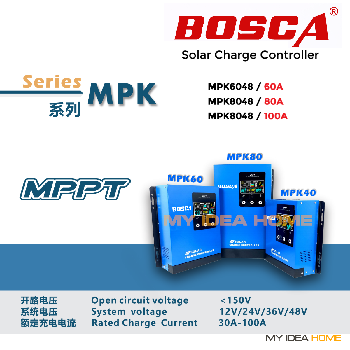 BOSCA MPPT 12V/24V/36V/48V AUTO Solar Charge Controller 30A/40A/60A/80A ...