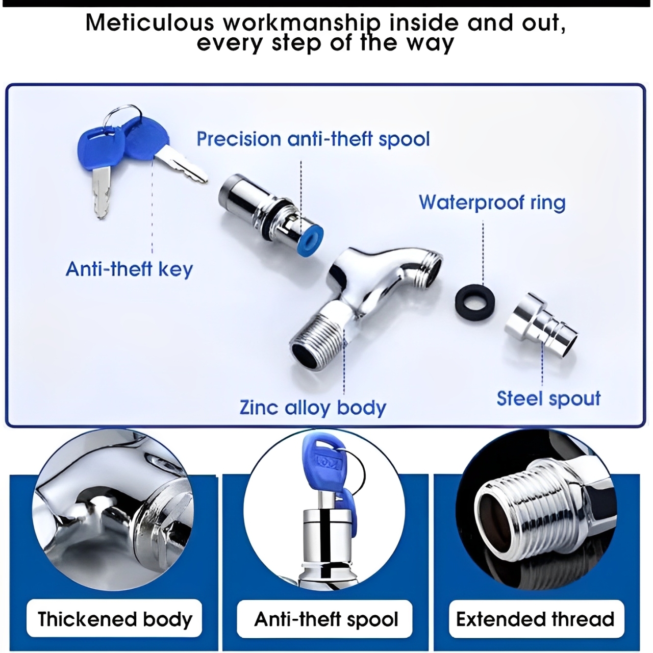 Faucet Anti-Theft Water Tap with Key Alloy Key Switch Faucet Bibcocks ...