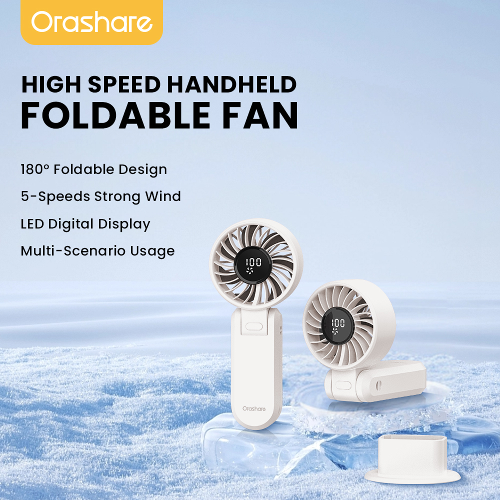 Orashare HF10 Mini Fan 4000mAh Rechargeable Fan 5 Speed Strong Wind Portable Foldable Handheld ...