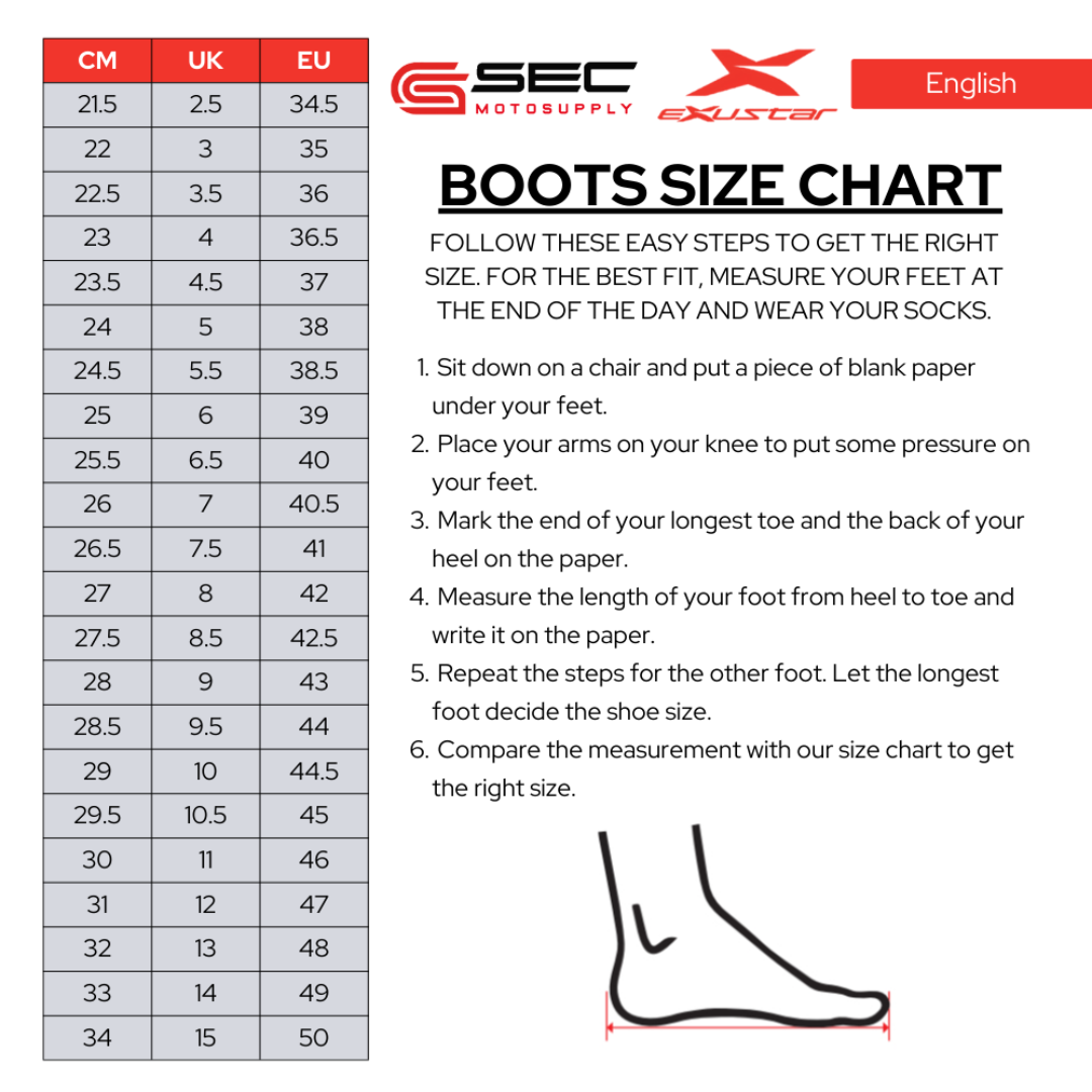 SEC Off Road Boots For Motorcycle Exustar E-SBM380-MX (Sizes 40-48 ...