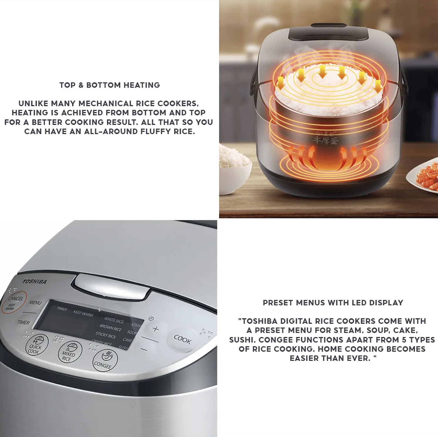 Toshiba 1.8L Digital Rice Cooker with Upper Heating Silver | Shopee ...