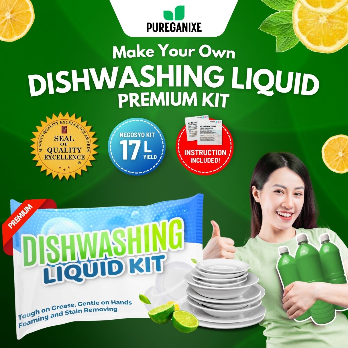 Pureganixe Premium DIY Dishwashing Liquid Kit 17 Liters Yield Easy ...