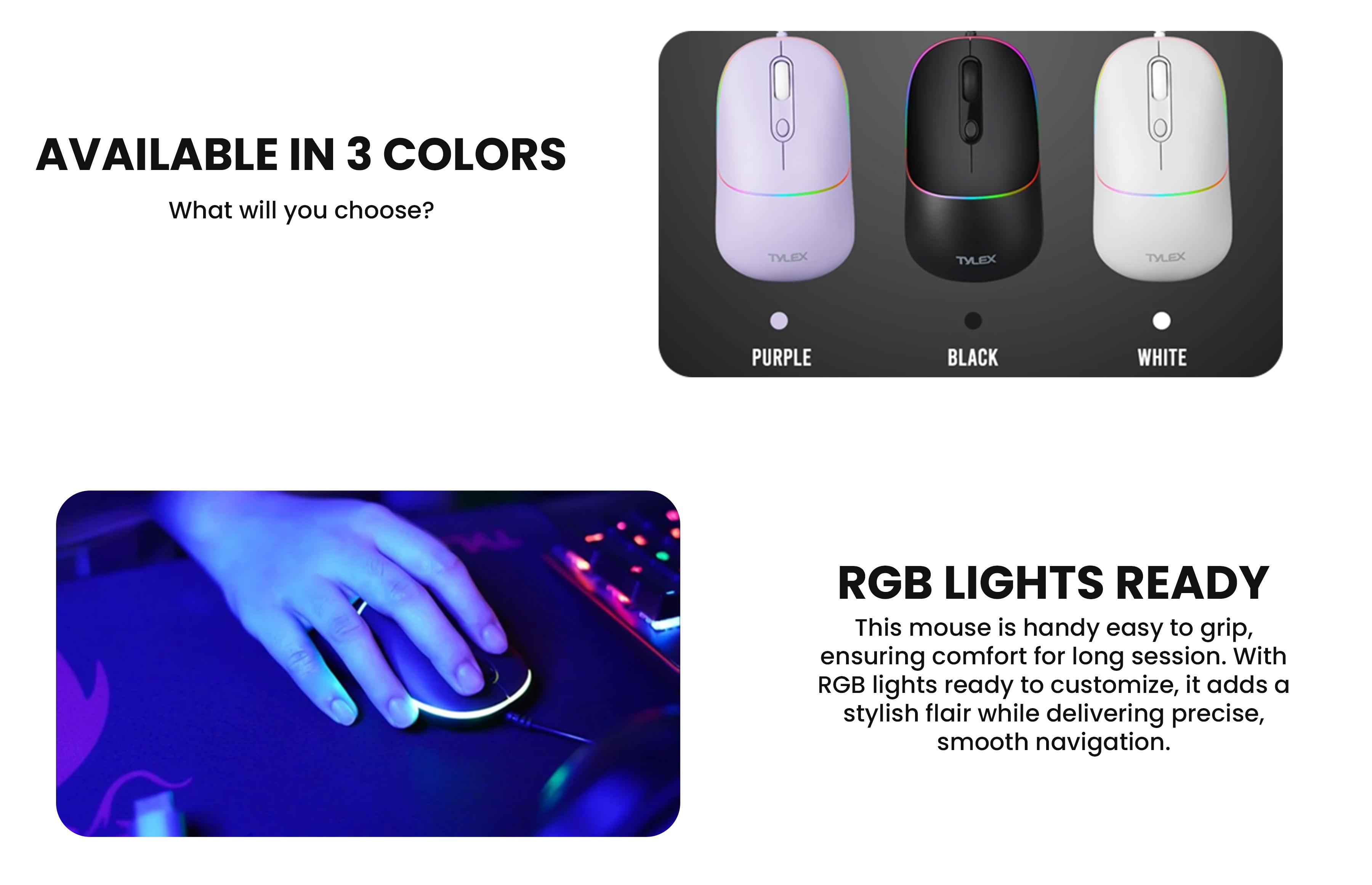 TYLEX XW18 Wired RGB Backlight Mouse Ergonomic Design 6400 DPI ...