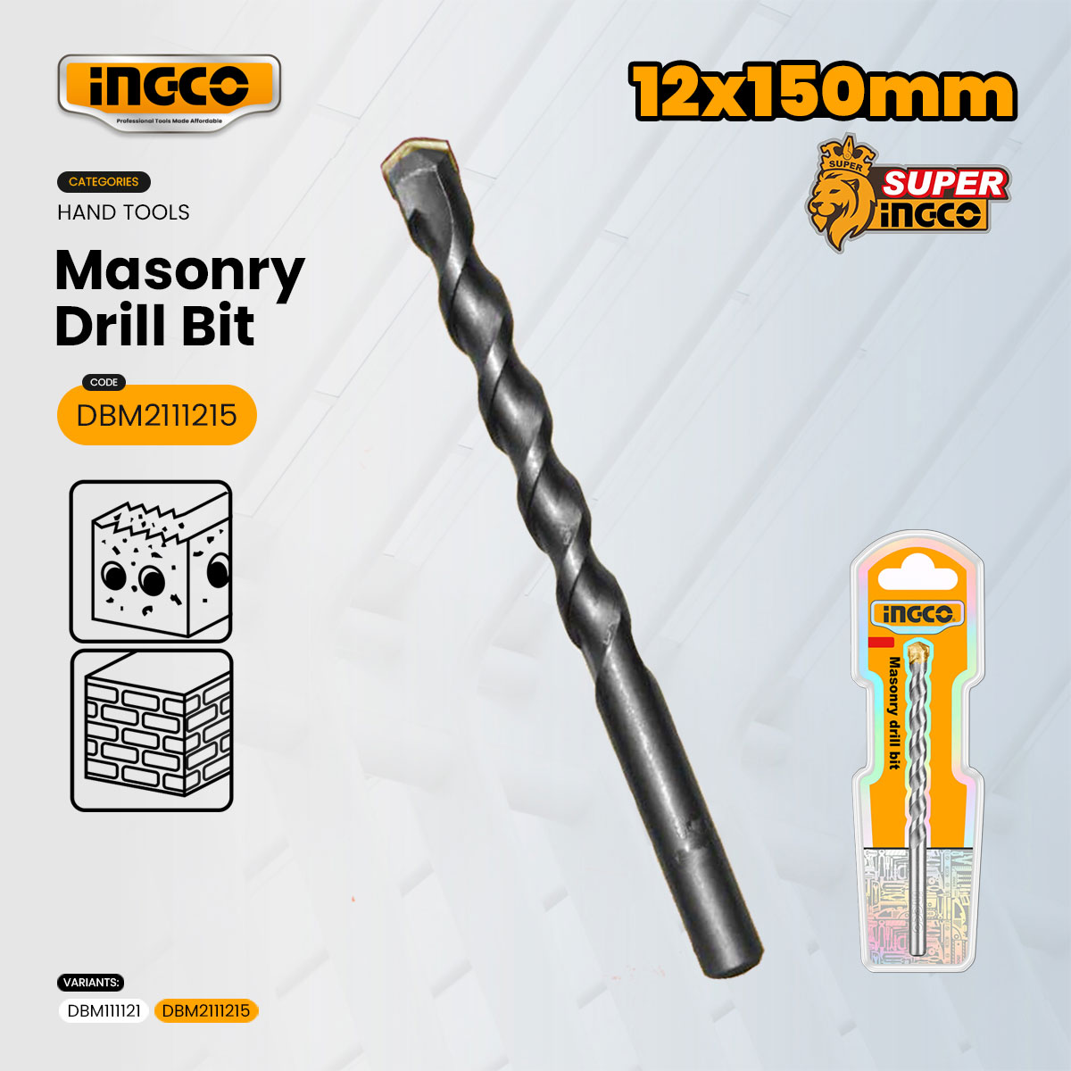 Ingco 12mmx150mm Masonry Drill Bit w/ Carbide Tip Heavy Duty Twist ...