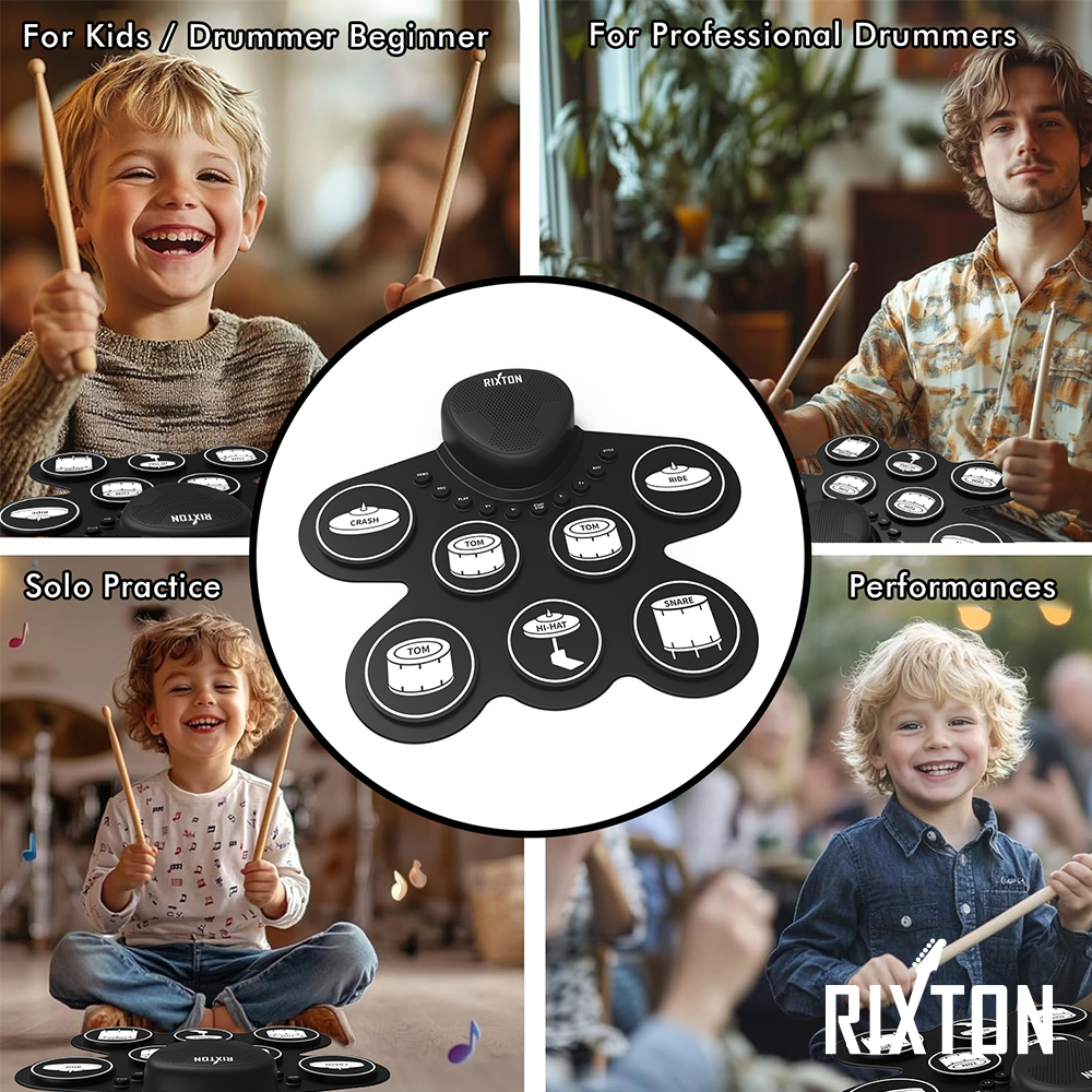 Rixton Electric Drum Set 7-Pad Digital Drum with Pedals Speaker for ...