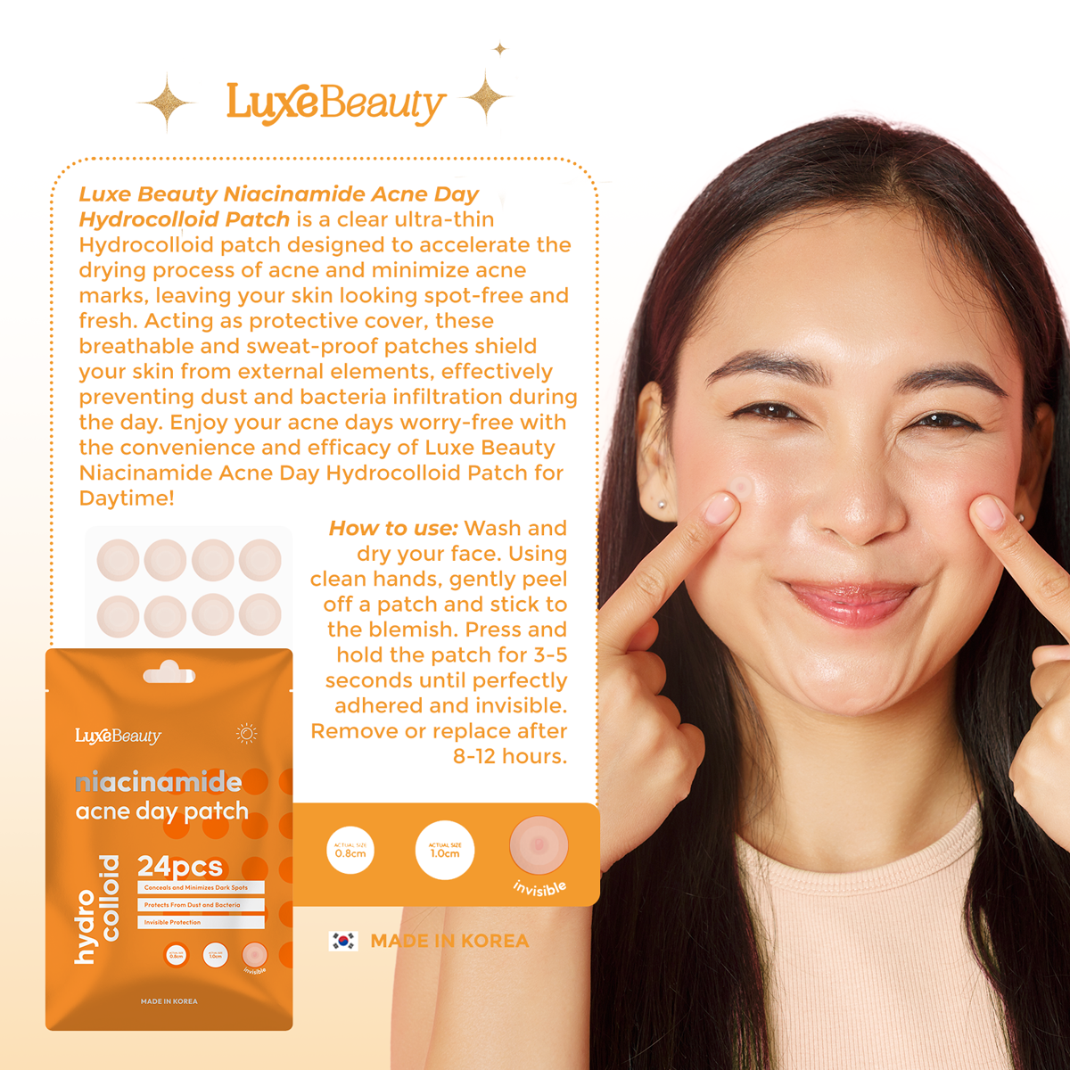 Luxe Beauty BUY 1 GET 1 Salicylic Acid Acne Day Hydrocolloid Patch 24pcs | Shopee Philippines