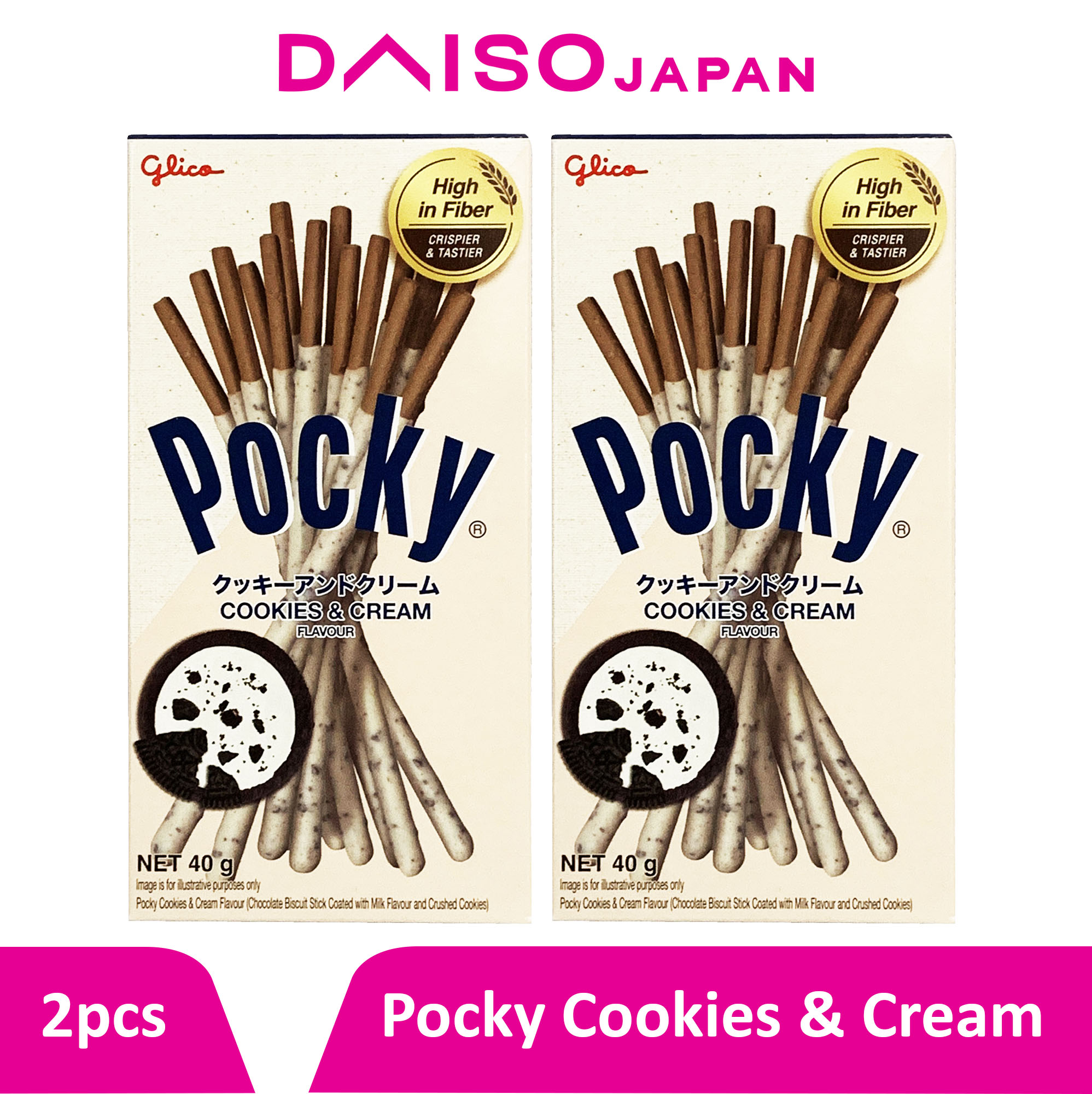 Daiso Glico Pocky Cookies & Cream Biscuit Sticks (40g x 2 packs) | Shopee Philippines