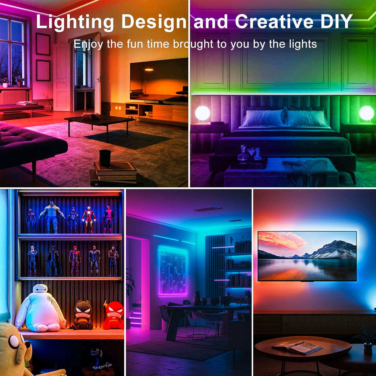 LED light for room Strip Lights Flexible 16Colours Changing DIY ...
