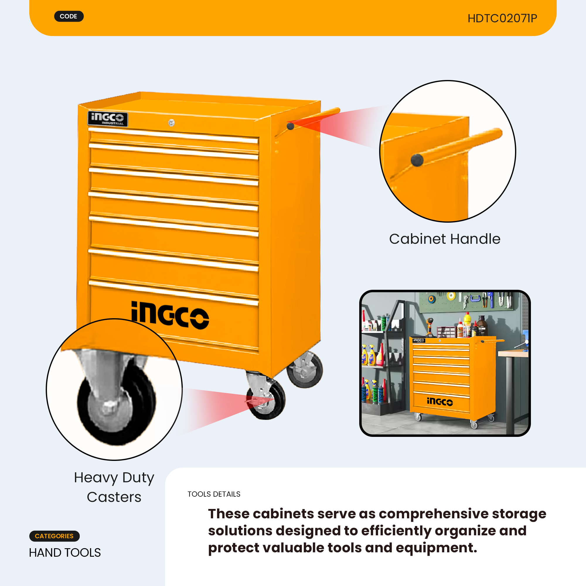 Ingco 7-Drawer Roller Cabinet Tool Chest Garage Storage Box Mobile ...
