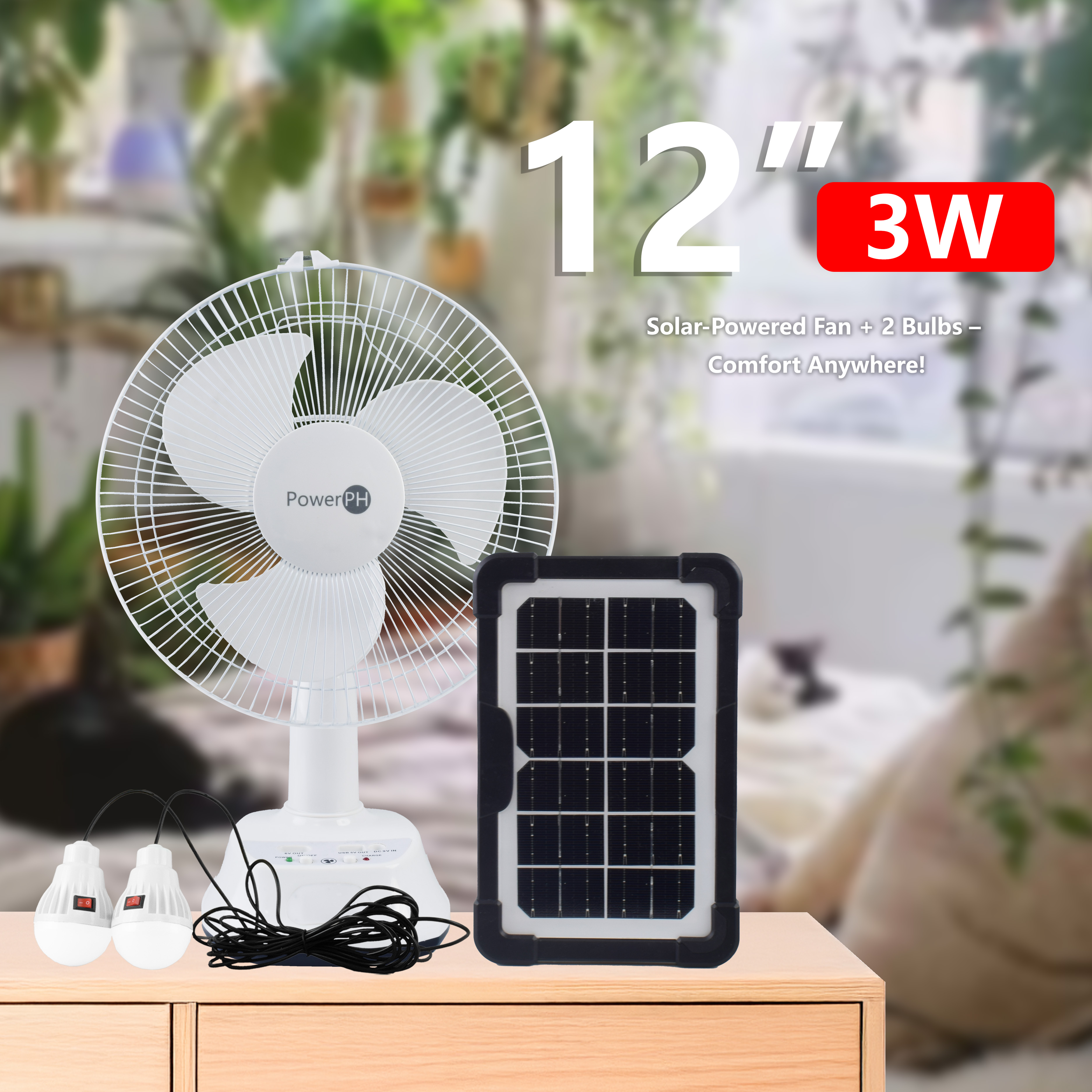POWERPH 12 Inch 14 Inch Rechargeable Electric Solar Fan With 3W 5W 10W ...