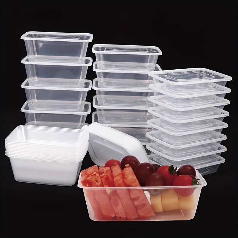 Rectangle Disposable Plastic Containers 300ml To 1000ml With Lids Round ...