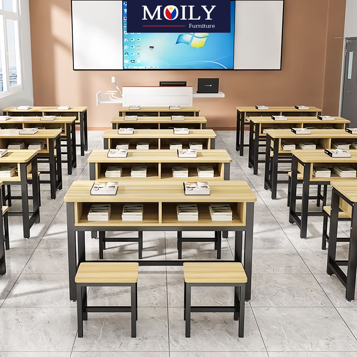 MOLY Double study desk, drawer desk, office desk, computer desk, with ...