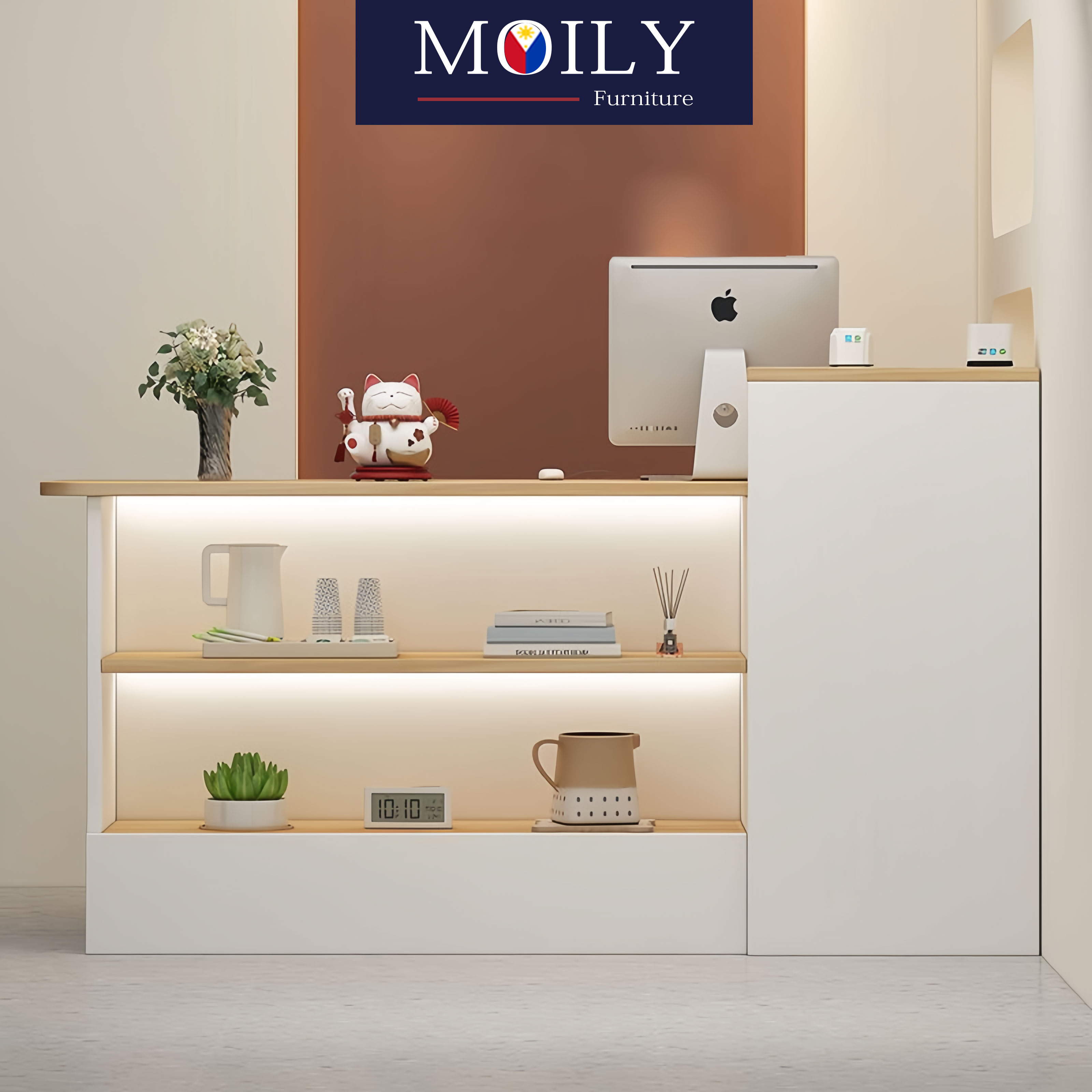 Minimalist cashier, convenience store front desk, supermarket counter ...