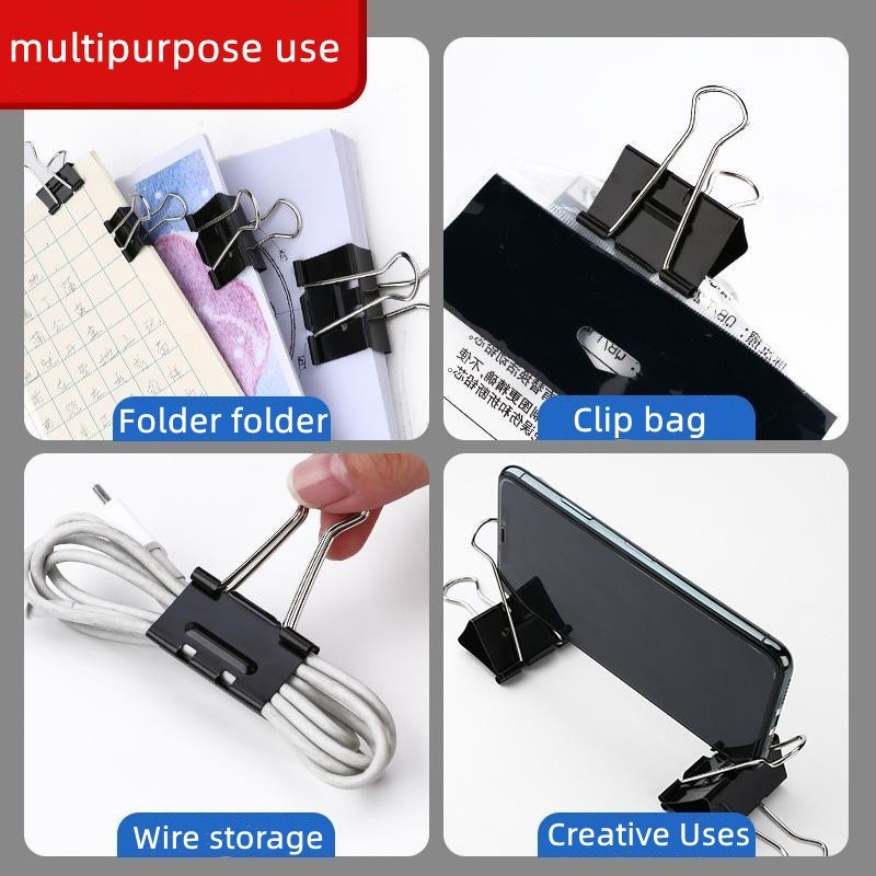12pcs Black Binder Clips Paper Clamp 15mm 19mm 25mm 32mm 41mm 51mm for ...