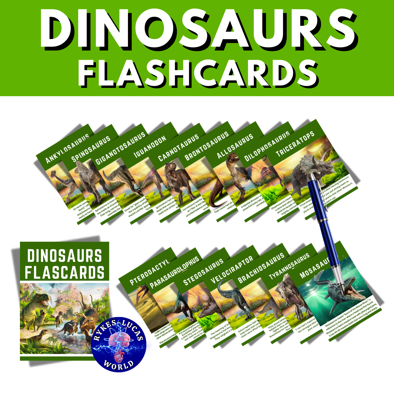 DINOSAURS FLASH CARDS WILD ANIMALS EDUCATIONAL FLASHCARDS SCIENCE FLASH ...