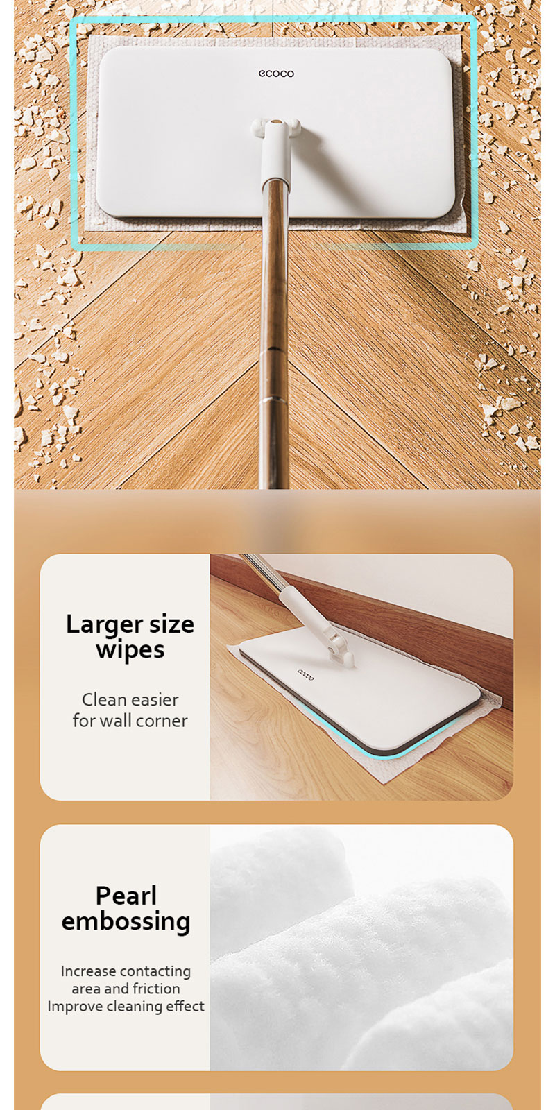 Ecoco Electrostatic Dust Removal Mop Disposable Flat Mop with Dry/Wet ...