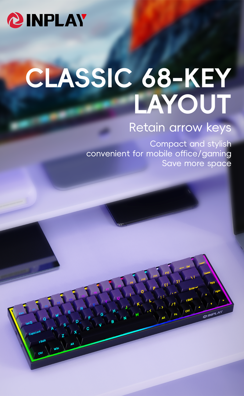 Inplay AK680 Gradient Mechanical Keyboard Side-Printed Keycaps Brown ...