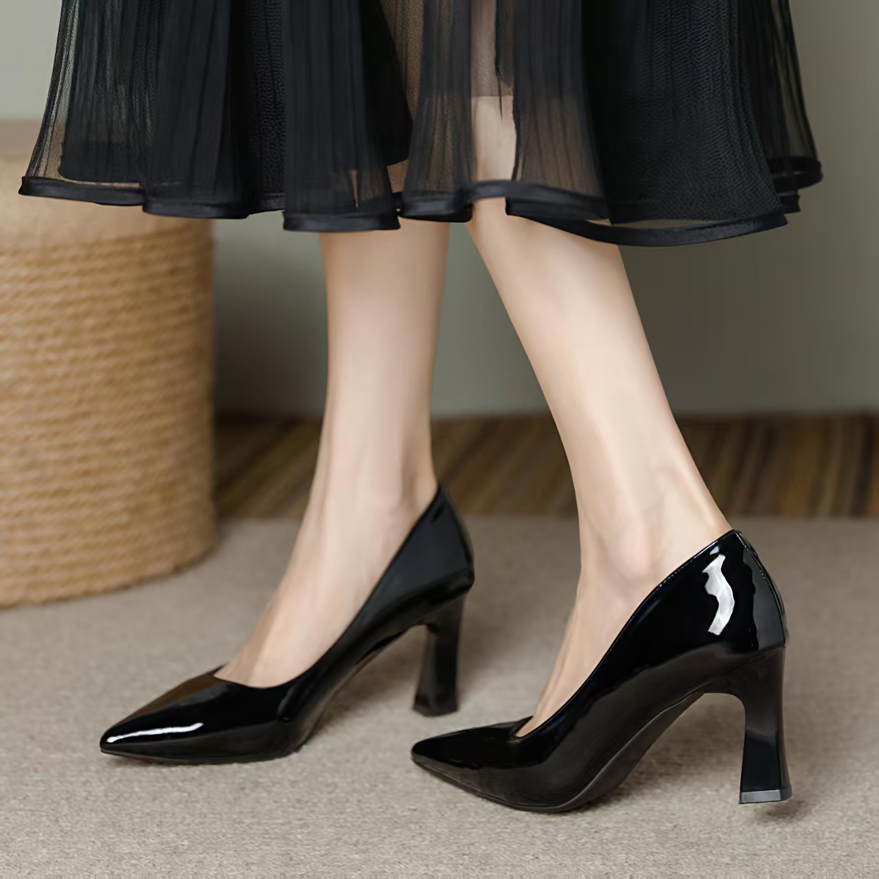 Henice New Classics Leather Pointed High Heels Korean Office Block ...