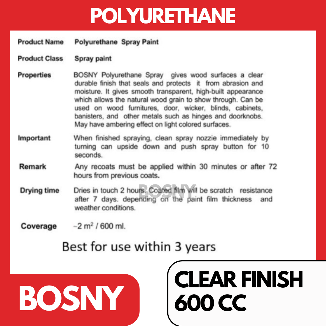 Bosny Polyurethane Clear Spray 600cc in Glossy and Matte Finish ...