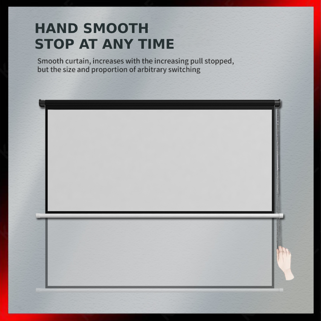 Projector Screen 4:3 16:9 100"/84"/72"/60" Pull Down Curtain HD Viewing ...