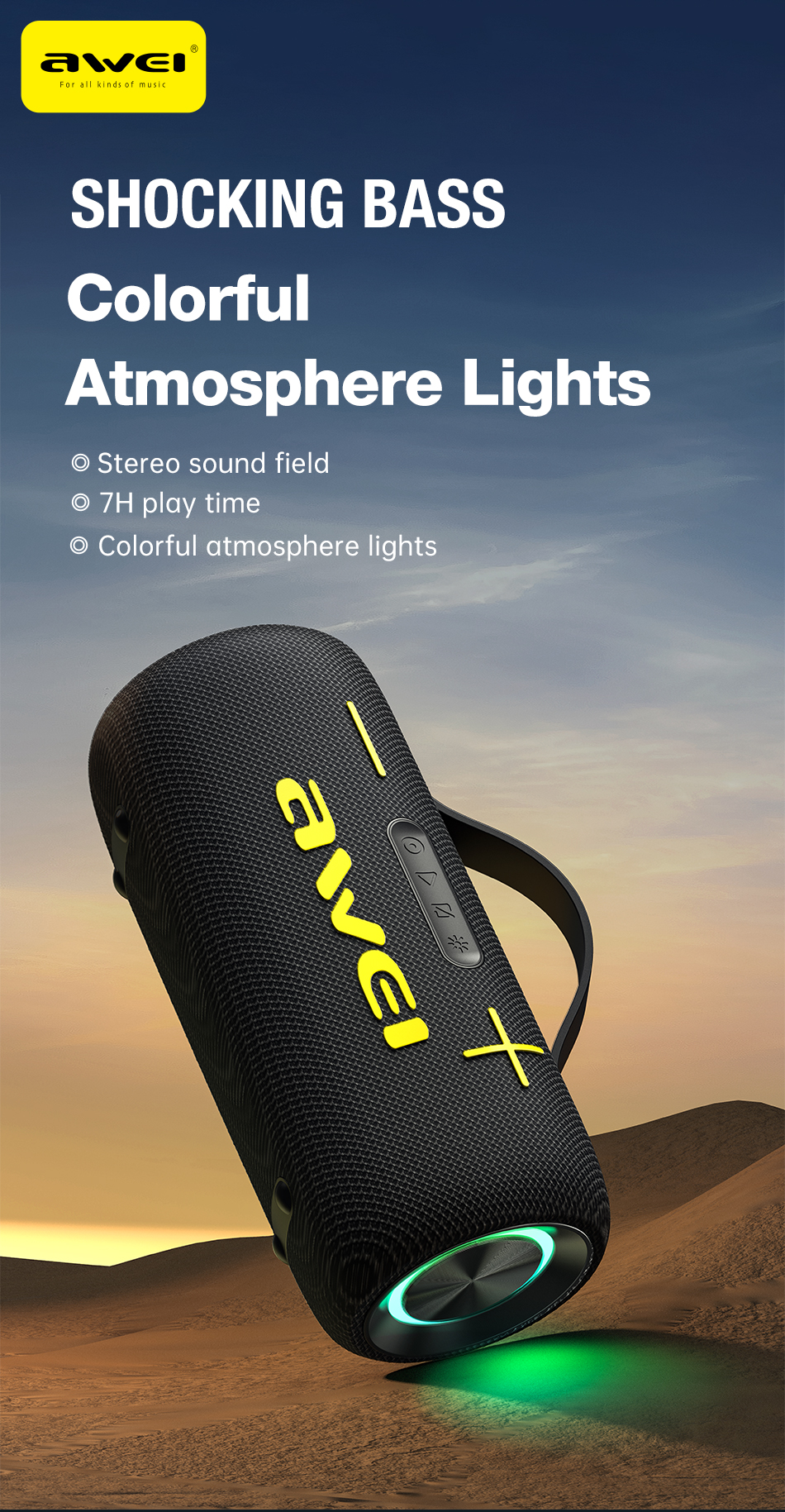 Awei KA10 60W Wireless RGB Outdoor Speaker delivers powerful sound with Bluetooth 5.3, IPX5 ...