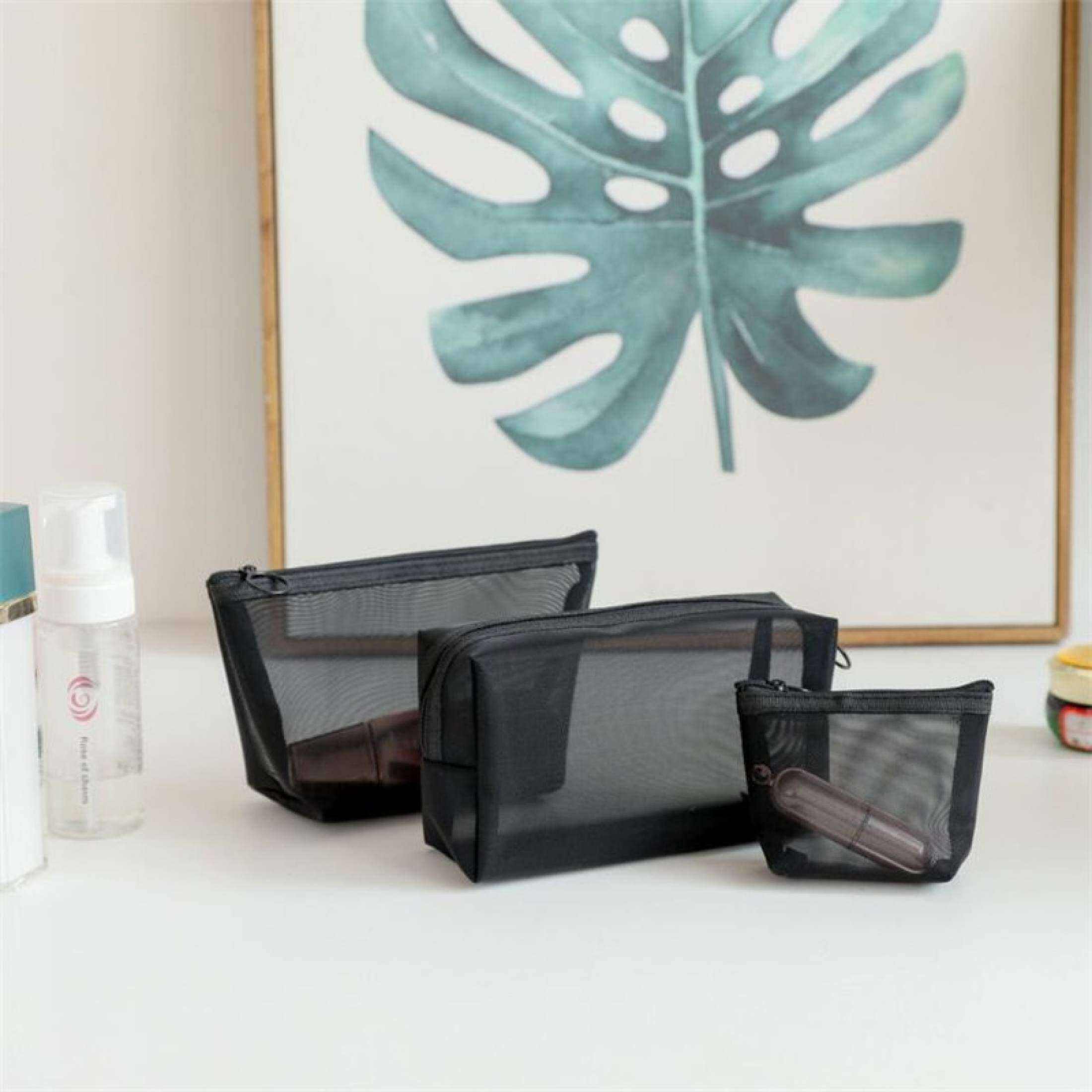BLIVO Black Mesh Cosmetic Bag Travel Storage Case Makeup Pouch Portable ...