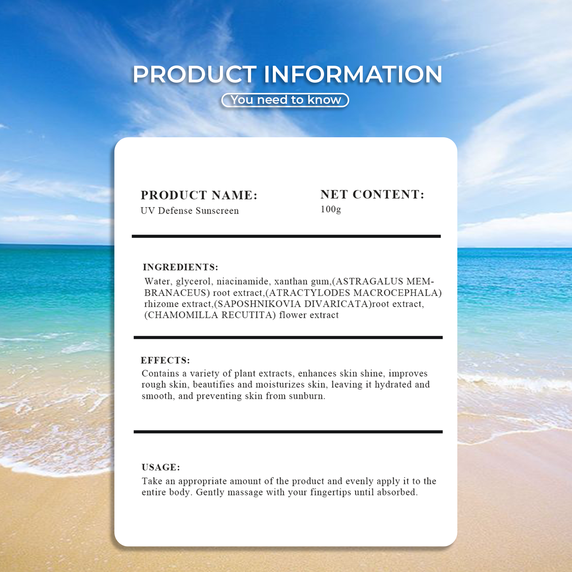 Sukee Skin Essentials UV Defense Sunscreen UVA/UVB SPF 50 PA+++100g ...