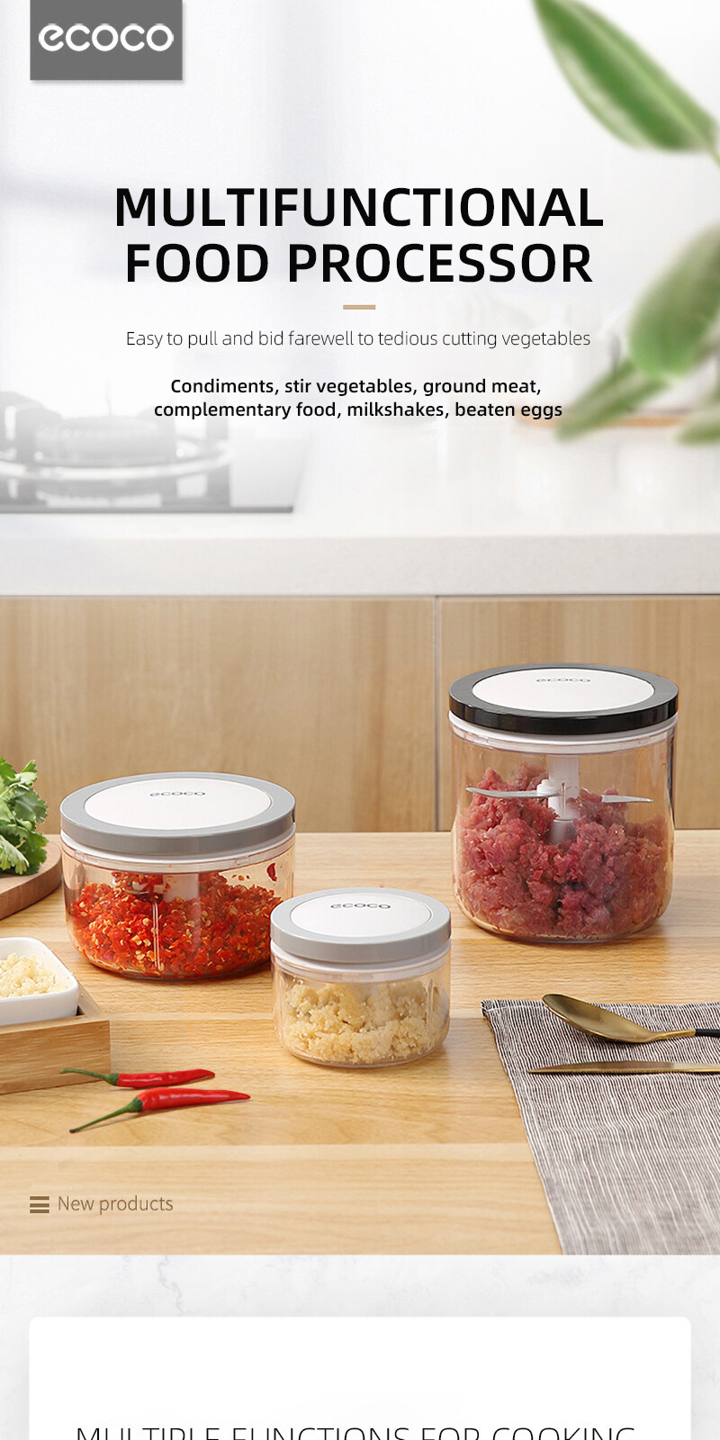 Ecoco Garlic Chopper and Onion Crusher Mini Meat Grinder Manual Food ...