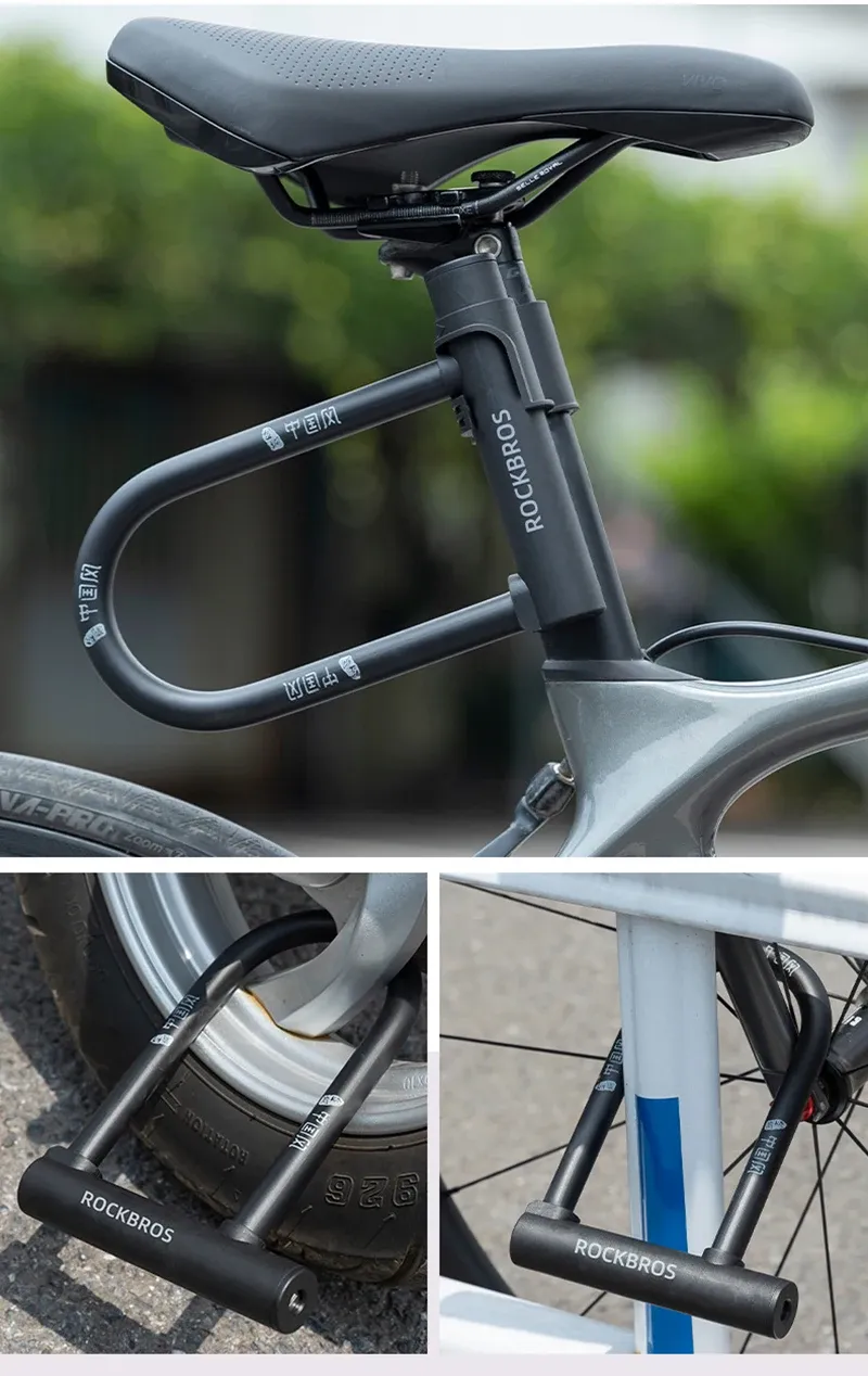 ROCKBROS Bicycle U Lock Optionally Available With Steel Cable Anti-theft Safety Bike Lock Cable ...