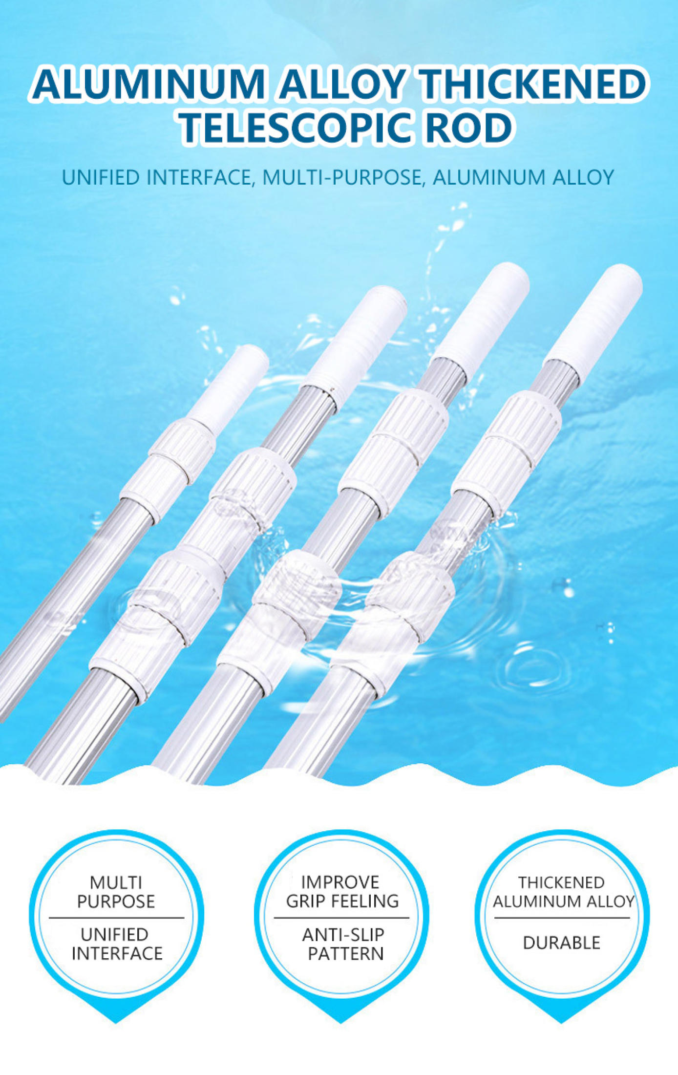 Telescopic pole Rod Swimming Pool Cleaning Tool Aluminum Alloy Clean ...