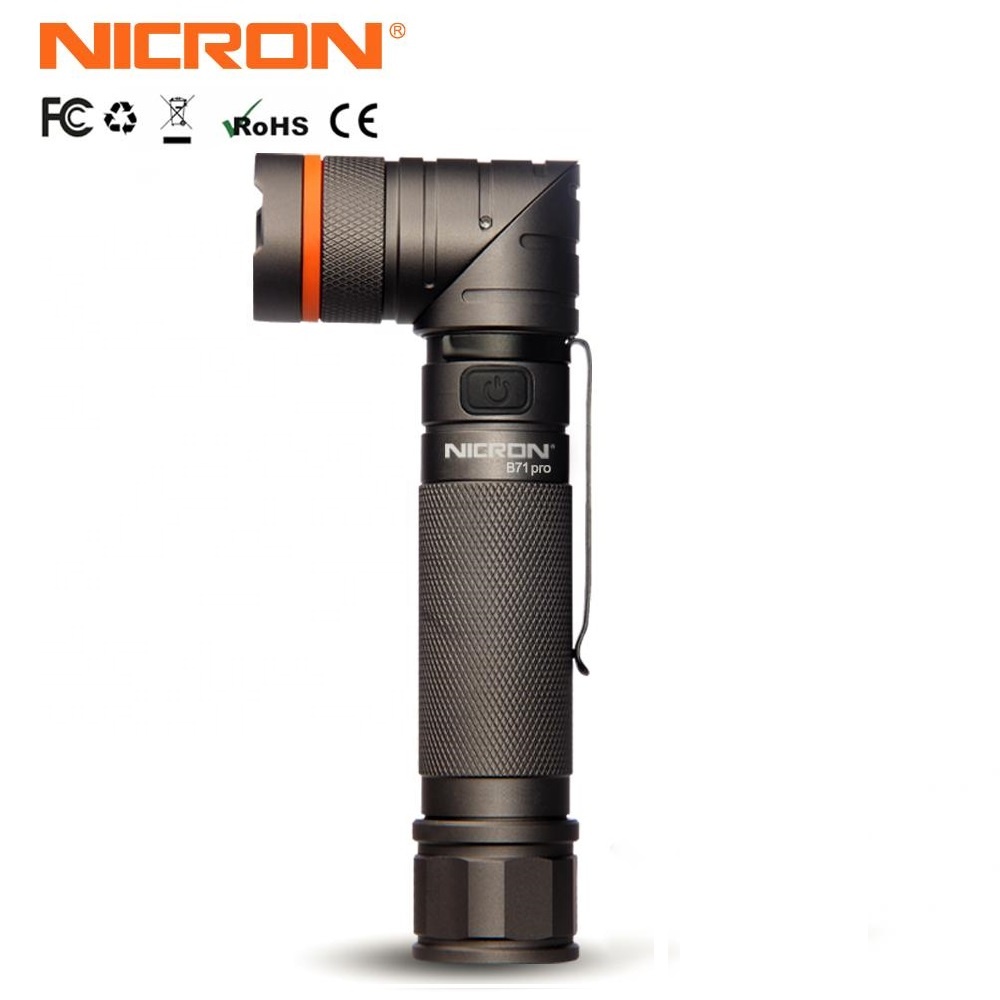 NICRON Led Flashlight B70E(N7) Handfree Dual Fuel 90° Twist Rotary Clip ...