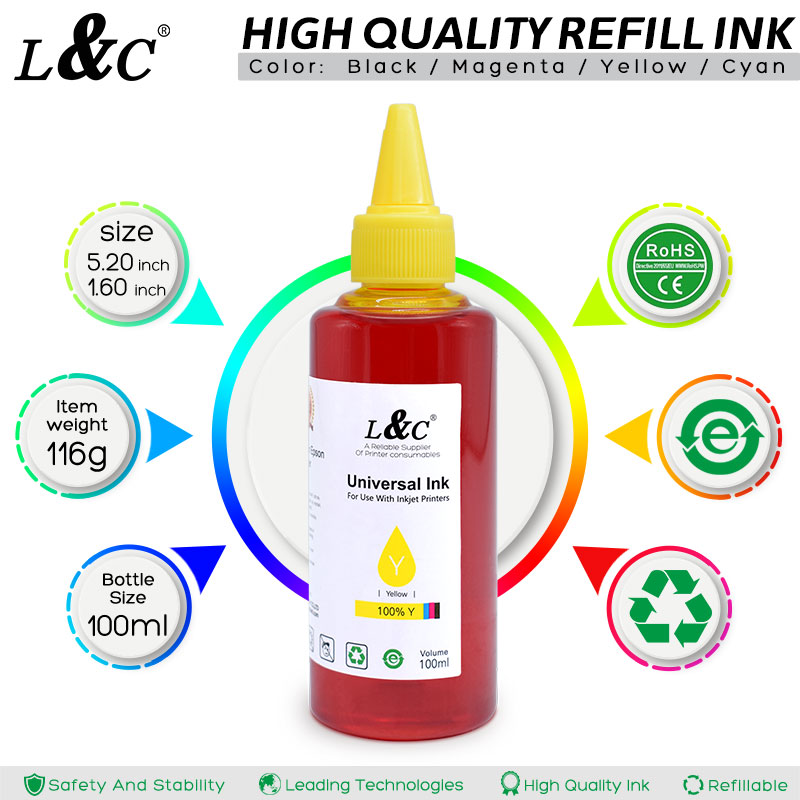 L&C Dye Ink UV Ink 100ml 4 Colors Universal Dye Ink for Inkjet Printers ...