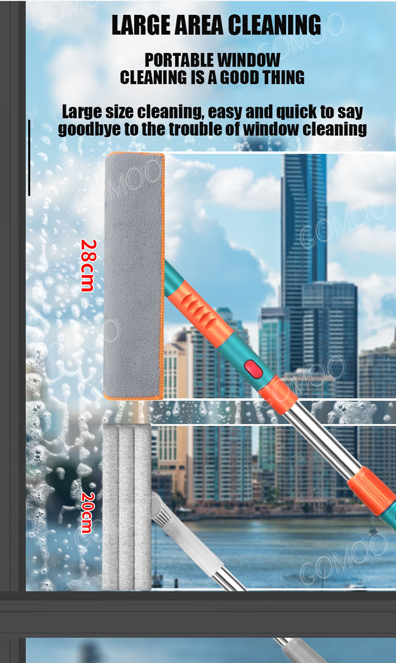 3IN1 Window Cleaner with Wiper Strip Telescopic Rod Detachable Long ...
