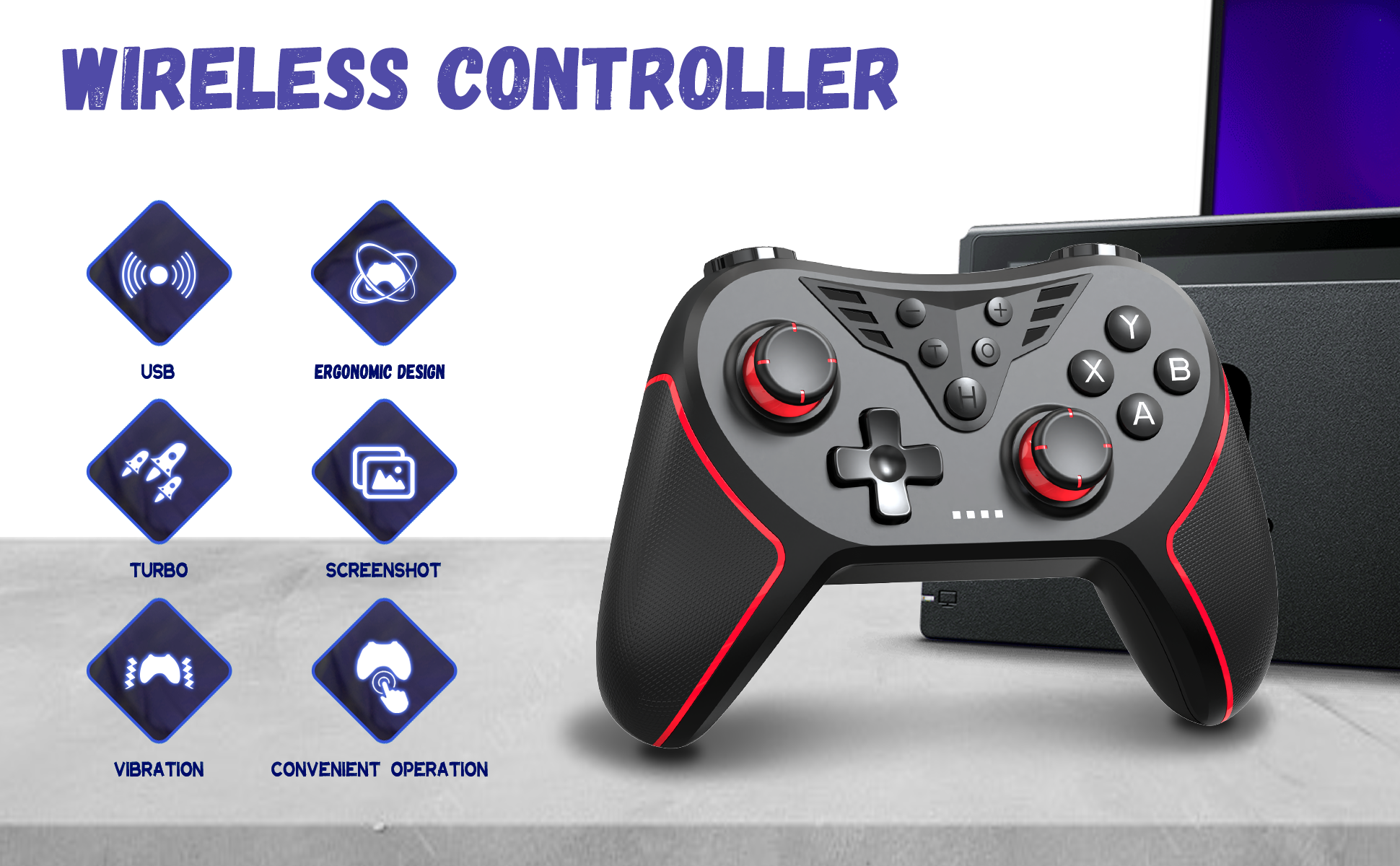 T43 Multi-Function Wireless Controller with 4 Levels Adjustable Double ...