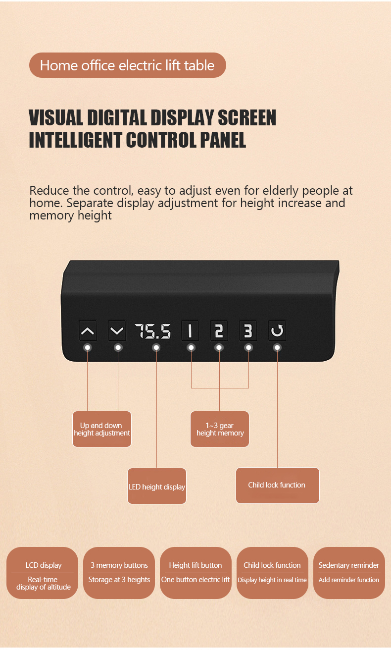 Solid wood electric lift table smart computer table lift table home study office desk workbench ...