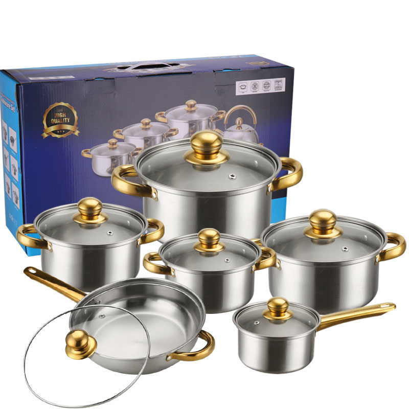 12 PCS Cookware Set Stainless Steel Kitchenware Combination Kitchen ...