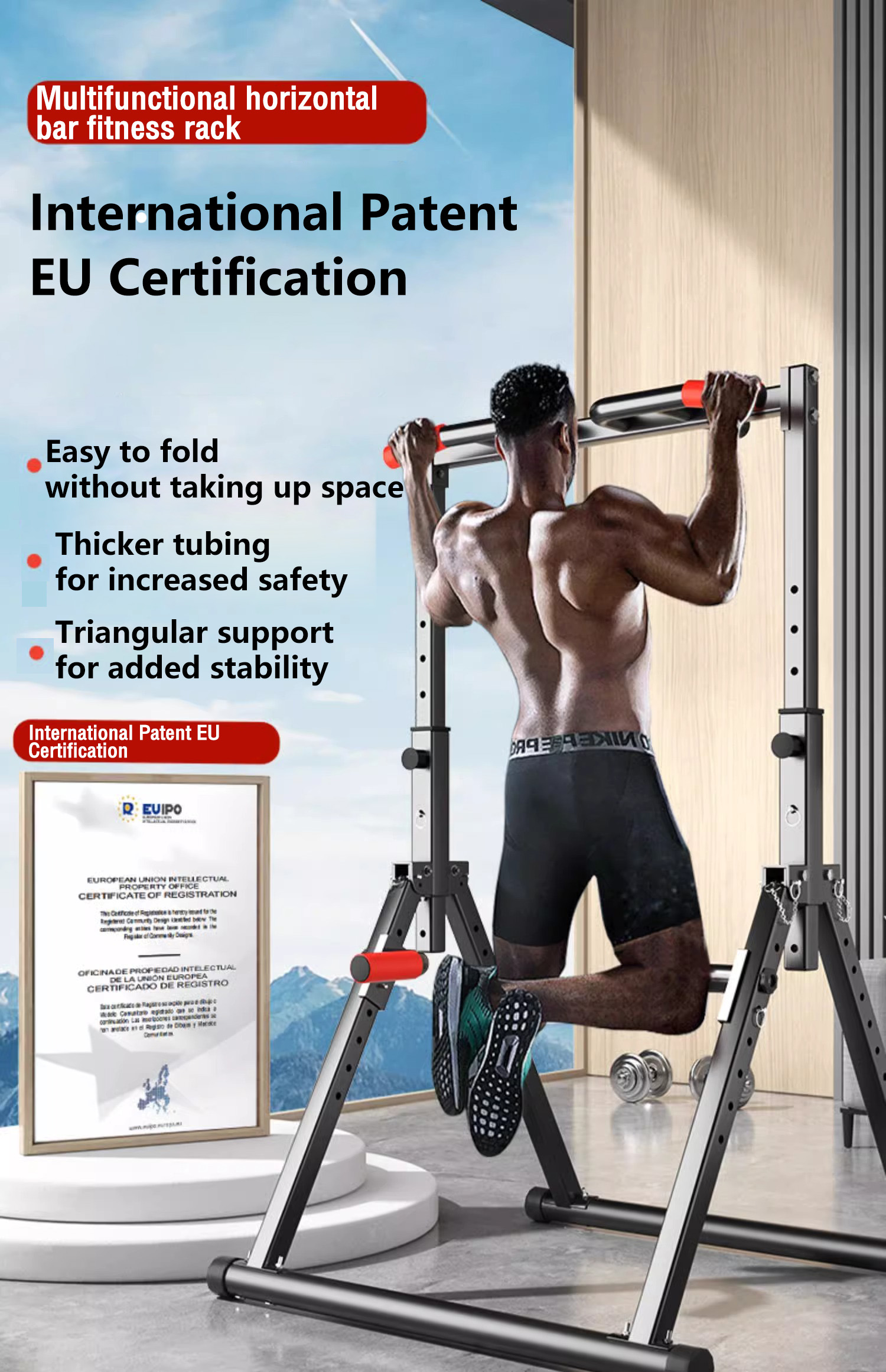 Folding Fitness Pull Up Station Tower Power Dip Gym Home Bar Exercise ...