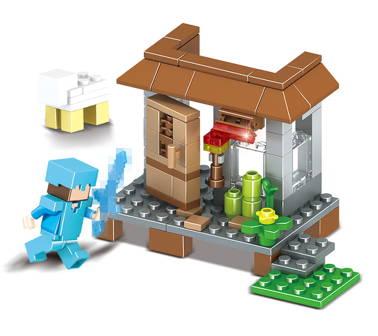 4 in 1 Minecraft Village Building Blocks Compatible Children DIY ...