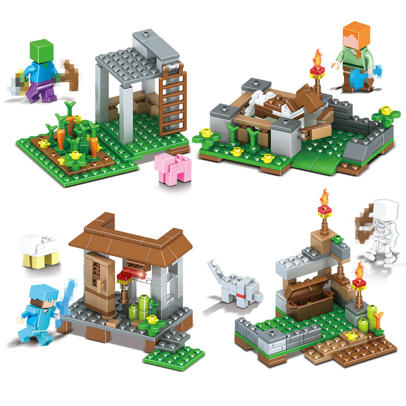 4 in 1 Minecraft Village Building Blocks Compatible Children DIY ...