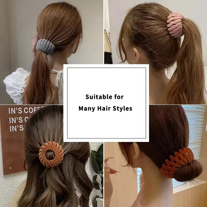 Velvet Hair Claw Clip Bird Nest Bun Maker High Ponytail Holder Lazy ...